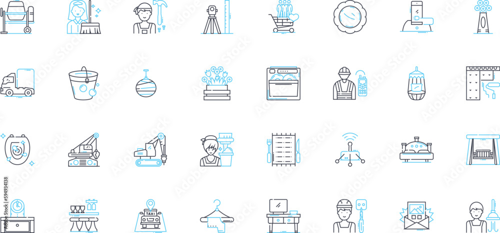 Vetor de Lodging benefits linear icons set. Comfort, Convenience ...