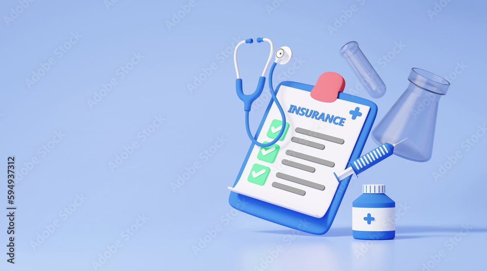3D check mark icon with clipboard paper health checkup heartbeat drug ...
