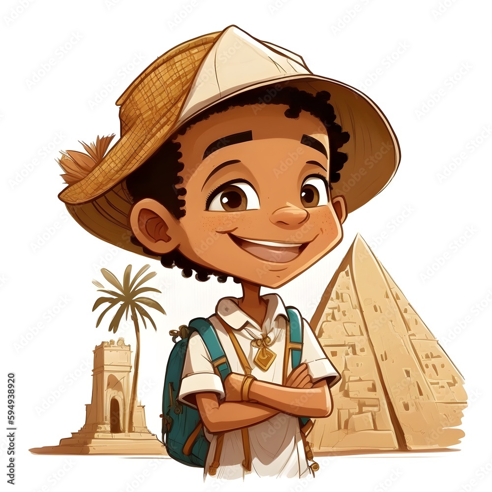 cute smiling cartoon Egyptian boy working as a historian in Egypt ...