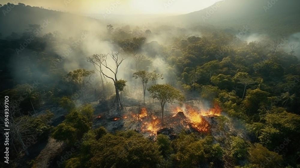 burning jungle, natural disaster, environmental protection Stock Photo ...