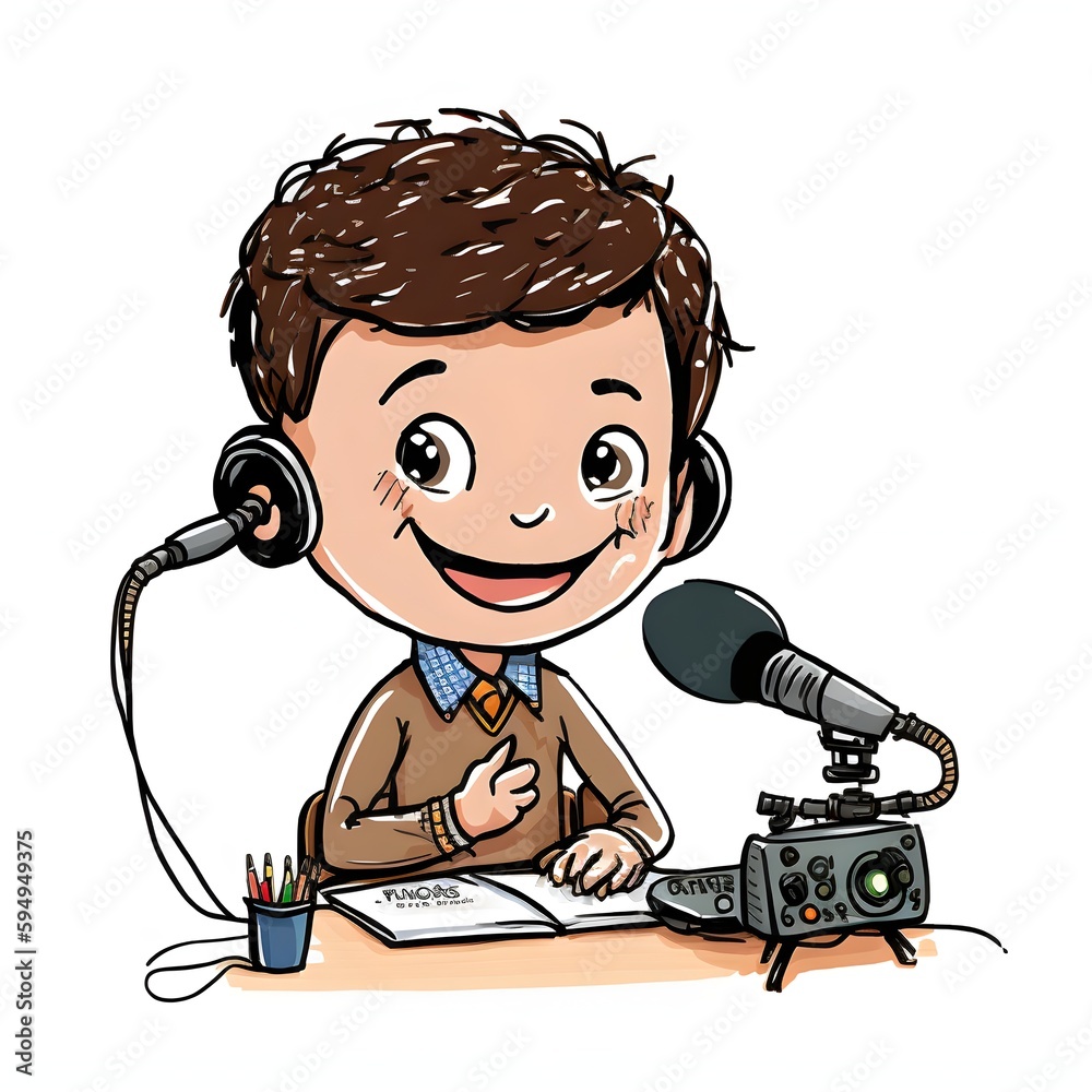 cute smiling cartoon boy working as a television presenter simple ...