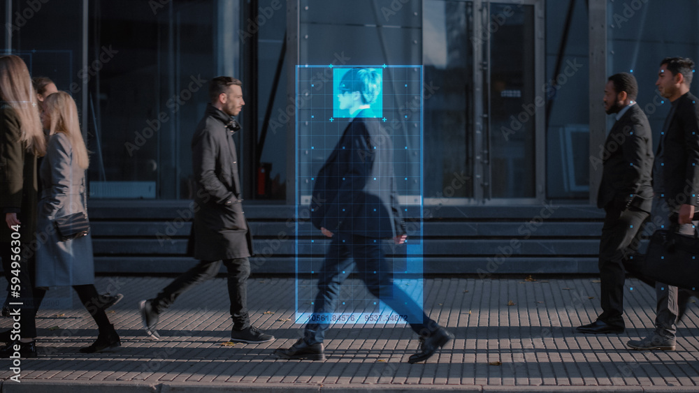 Crowd of Business People Tracked with Advanced Technology Walking on ...