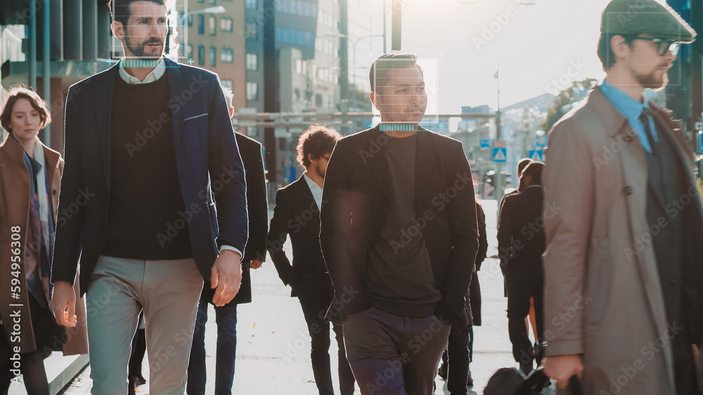 Crowd of Business People Tracked with Technology Walking on Busy Urban ...
