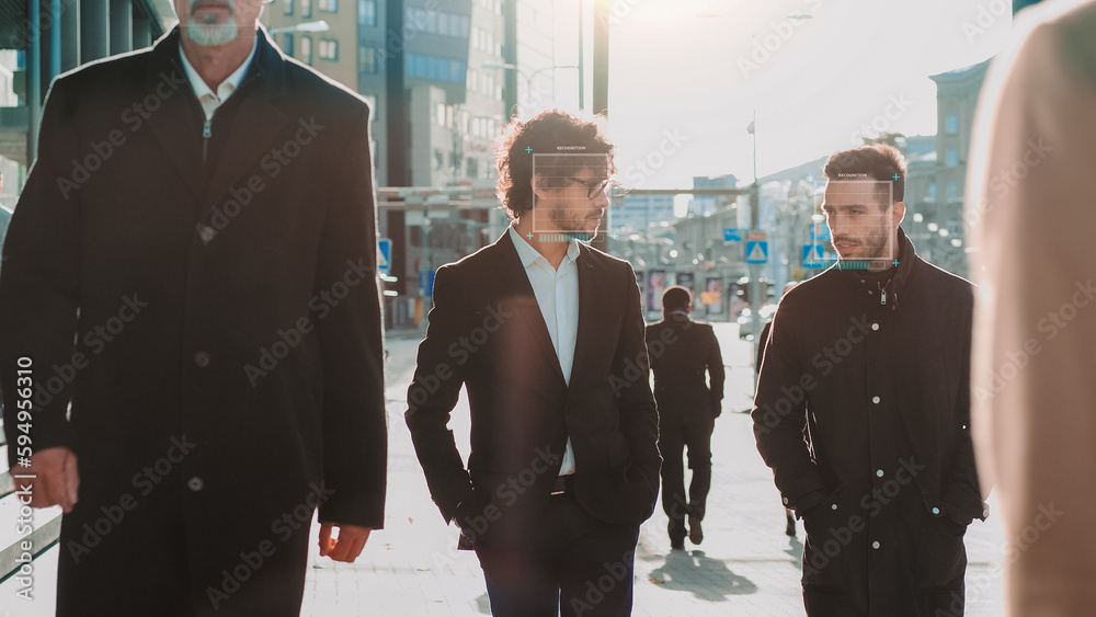 Crowd of Business People Tracked with Technology Walking on Busy City ...