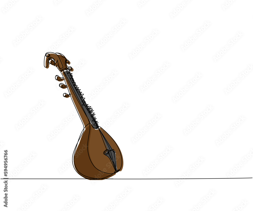 Sitar one line color art. Continuous line drawing of music, plucked ...