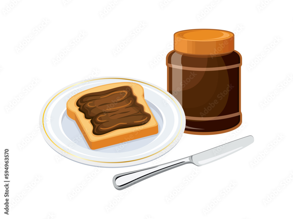 Toasted bread with chocolate spread icon vector. Chocolate spread jar ...