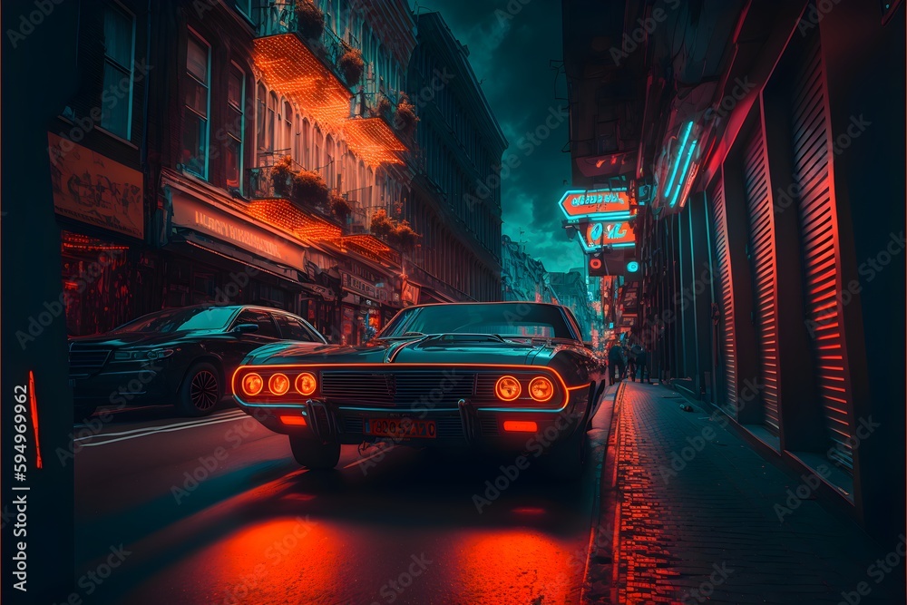 60s retrofuturistic neon Amsterdam cyberpunk photoshoot Unreal Engine 5 ...