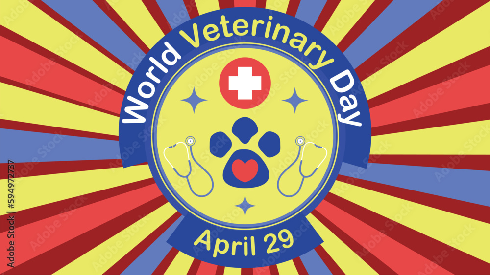 World veterinary day vector banner design with sunburst background ...