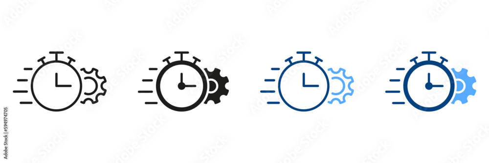 Gear and Clock Line and Silhouette Icon Set. Optimization Process ...