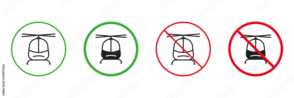 Helicopter Red and Green Road Warning Signs. Copter Permit and Not ...
