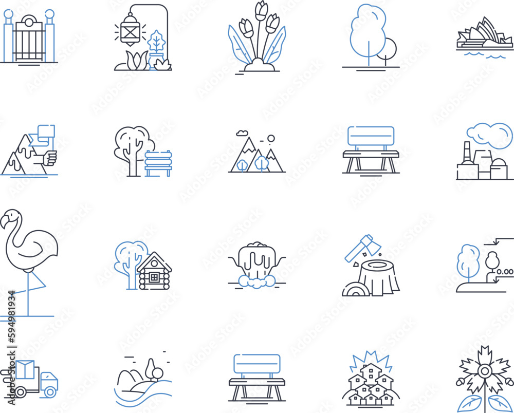 Prairie pastures line icons collection. Grasslands, Meadows, Range ...