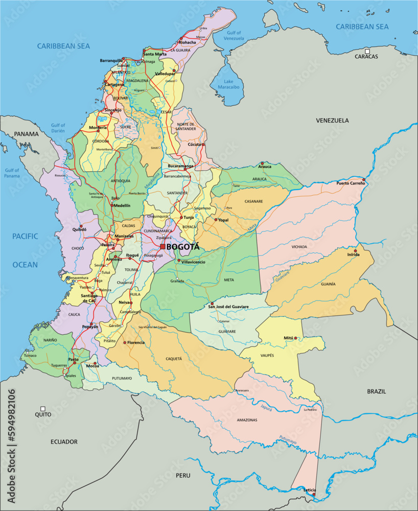 Colombia - Highly detailed editable political map with labeling. Stock ...