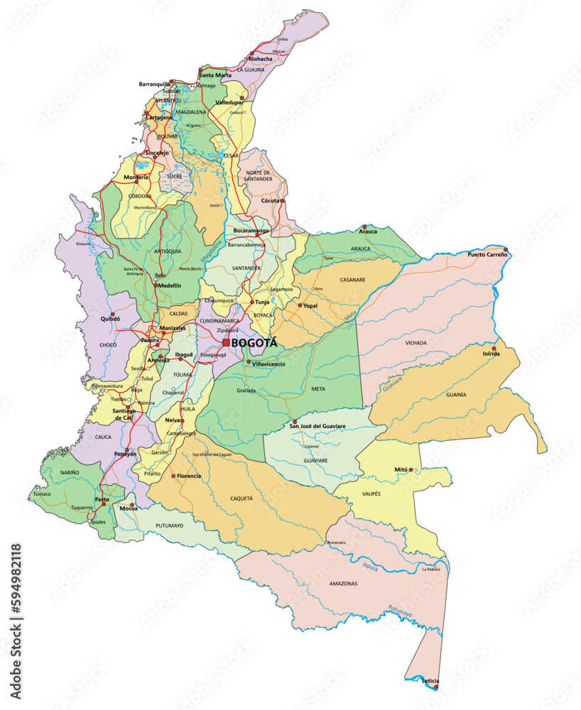 Colombia - Highly detailed editable political map with labeling. Stock ...