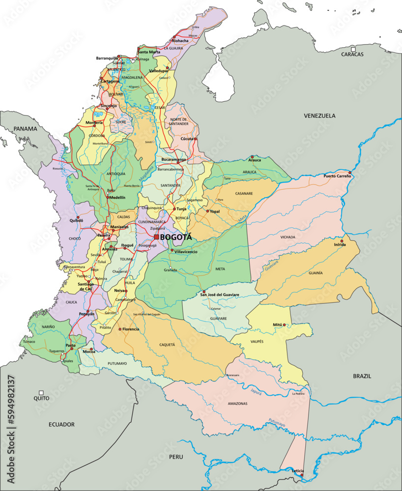 Poster Colombia - Highly detailed editable political map with labeling ...