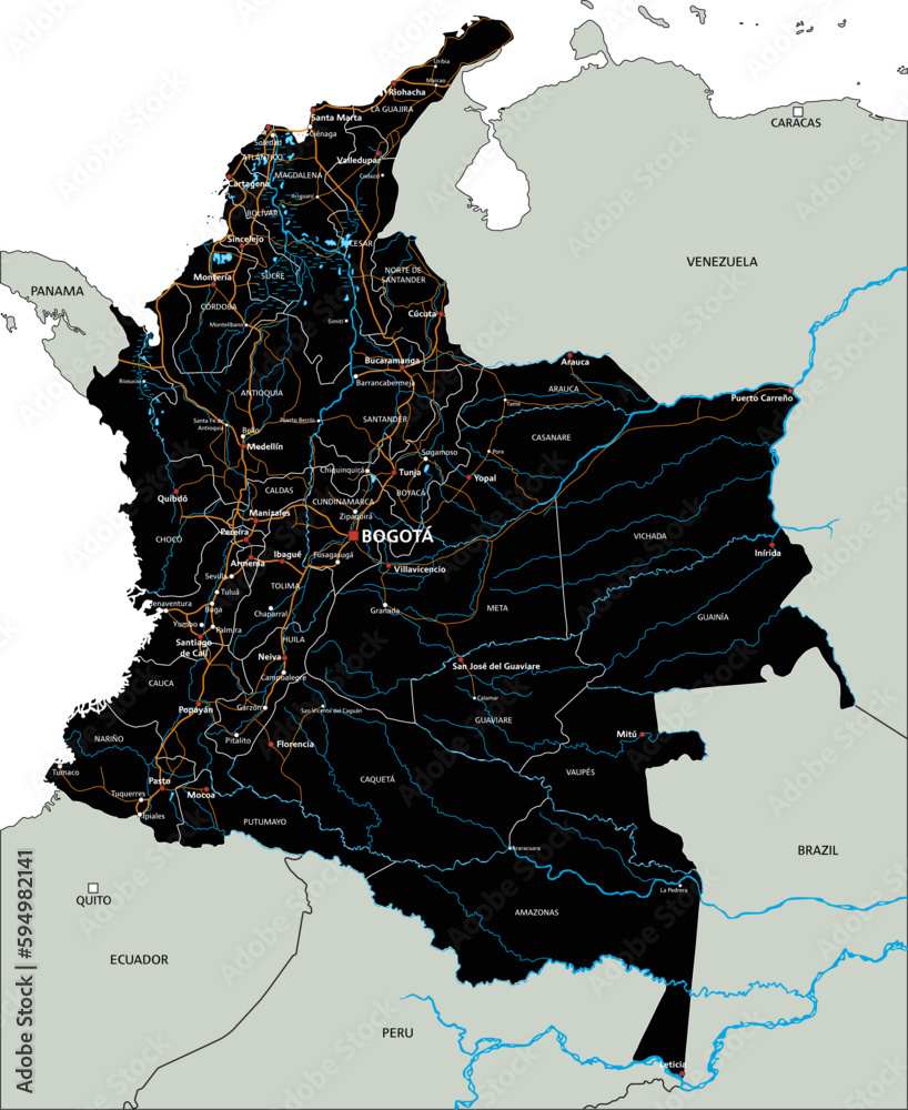 High detailed Colombia road map with labeling. Stock Vector | Adobe Stock