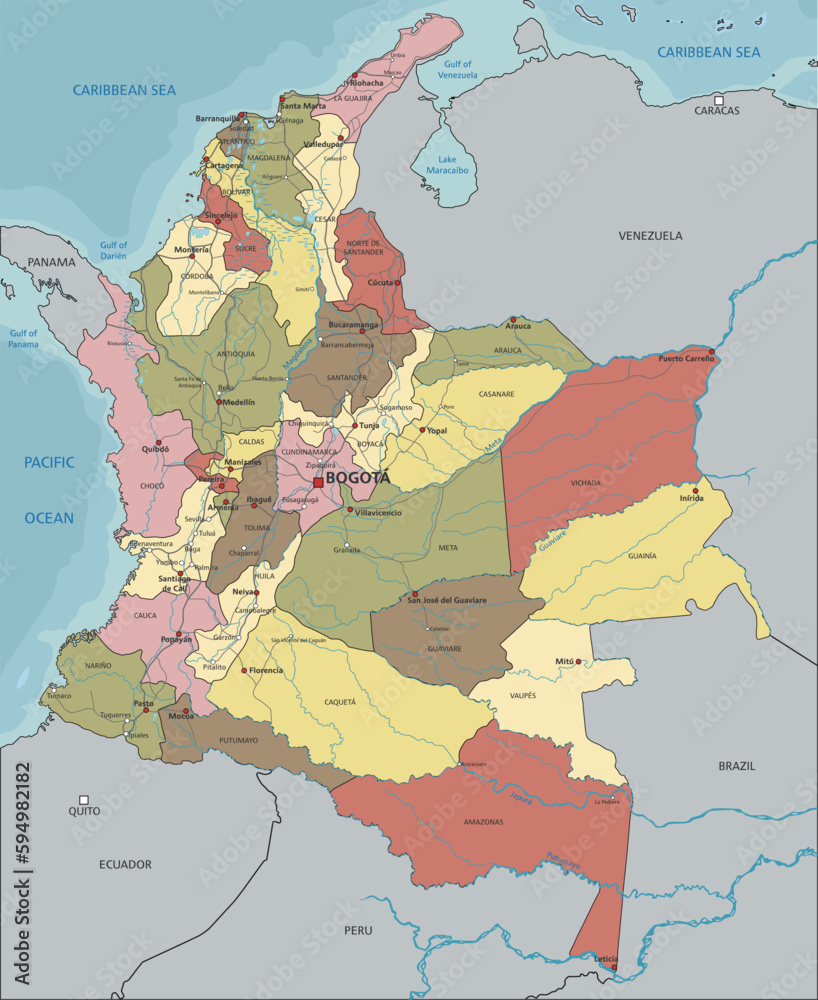 Colombia - Highly detailed editable political map with labeling. Stock ...