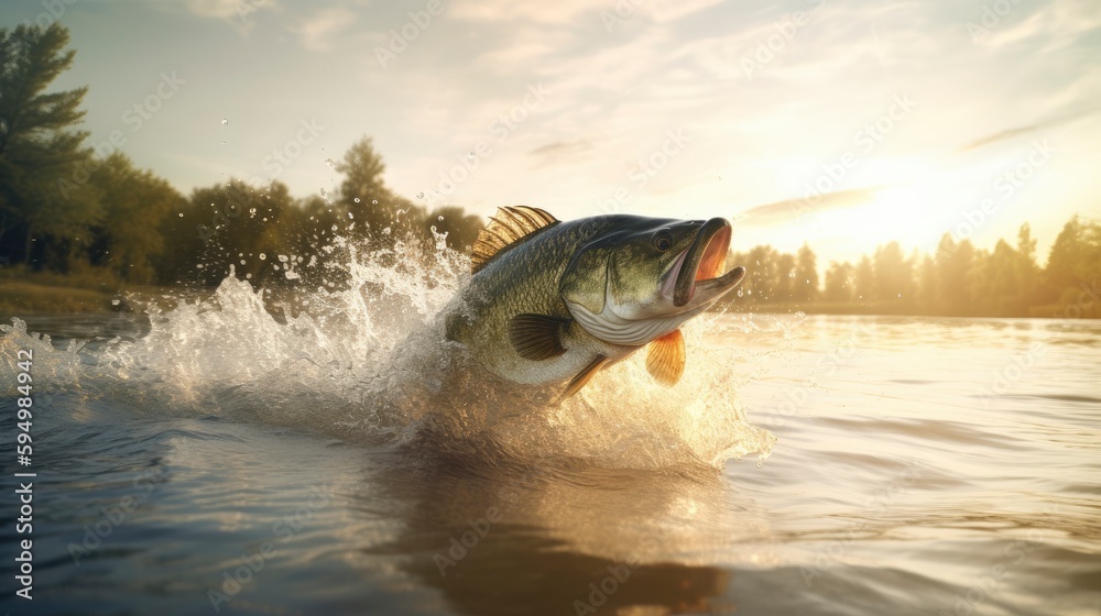 Aquatic Life - A Bass Fish Jumping Out of River Water for Outdoor ...
