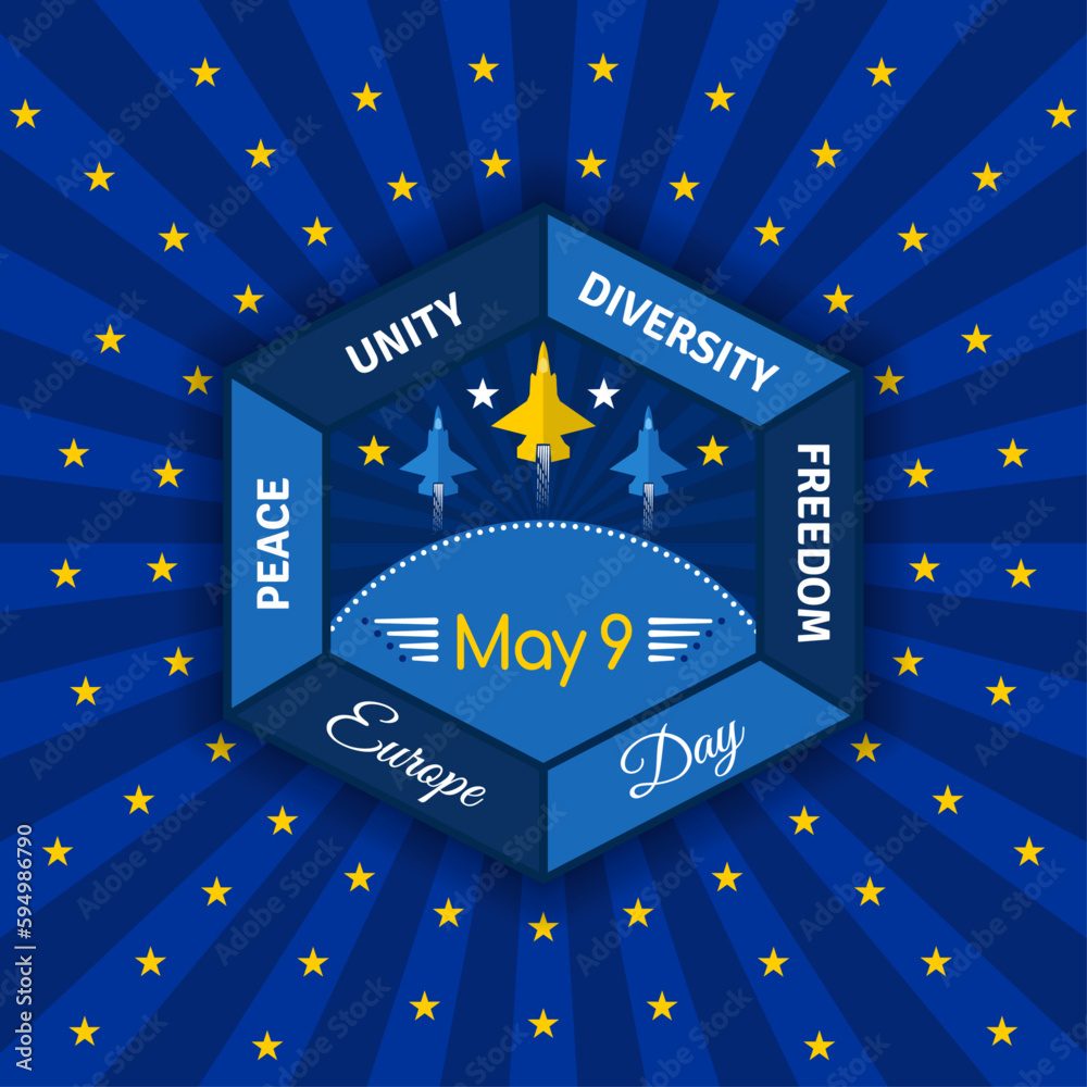 Happy Europe Day Square Poster Vector Illustration. Europa Day May 9 ...