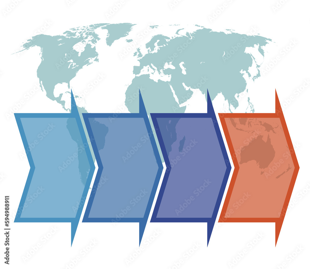 Timeline of blue and orange arrows on the map for 4 positions Stock ...