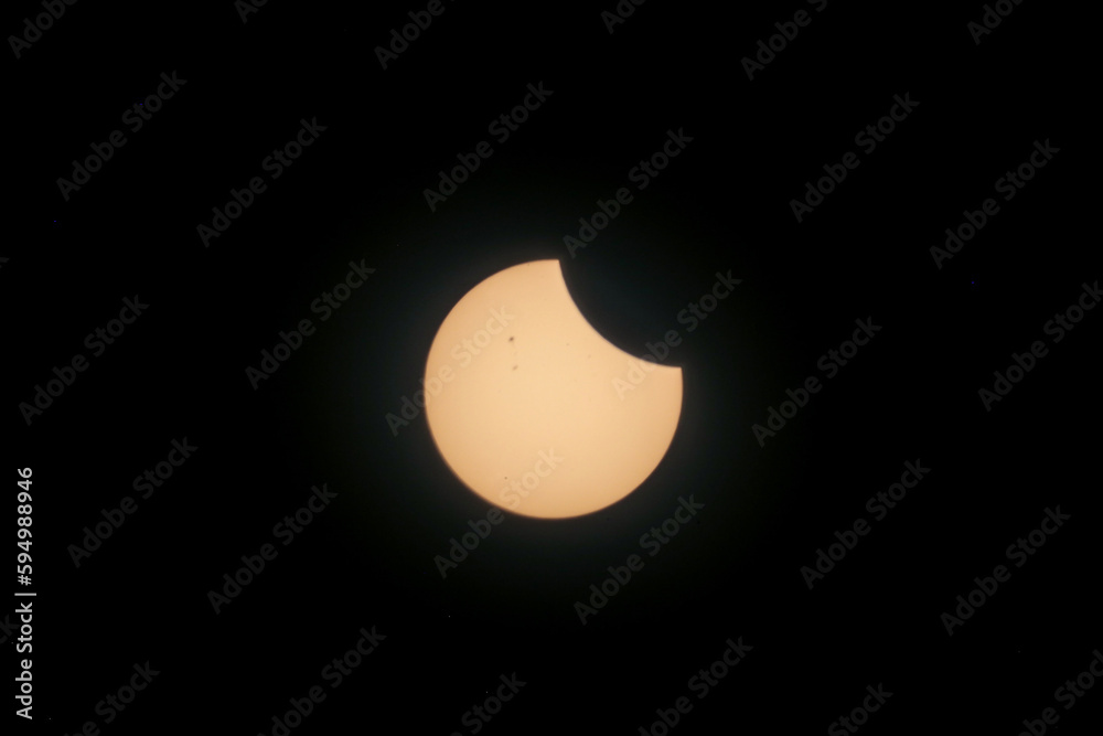 Solar eclipse hibrida phases on April 20, 2023. Cosmos with moon and ...