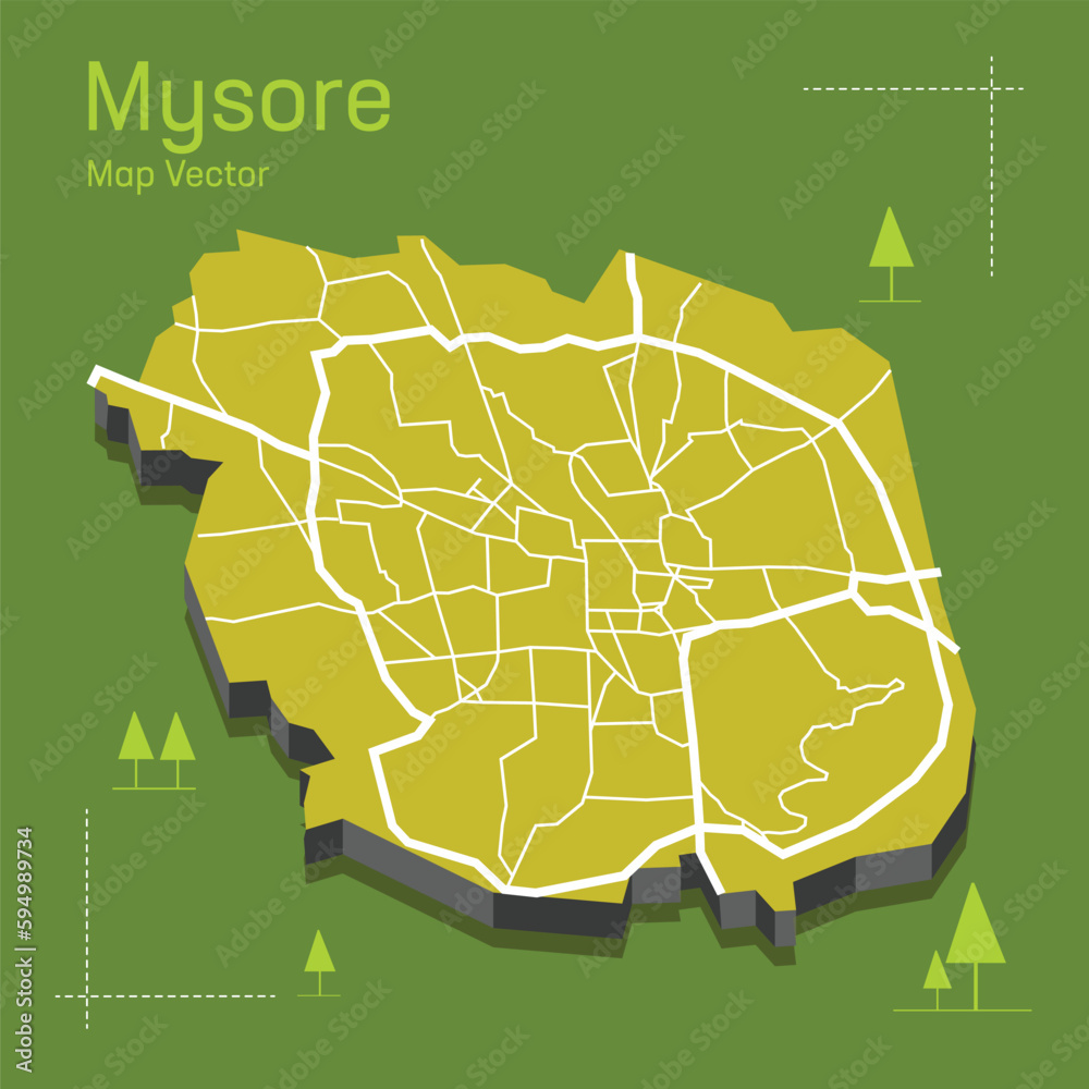 Poster Detailed vector Mysore map, Mysore city map, Mysore map – Wall ...