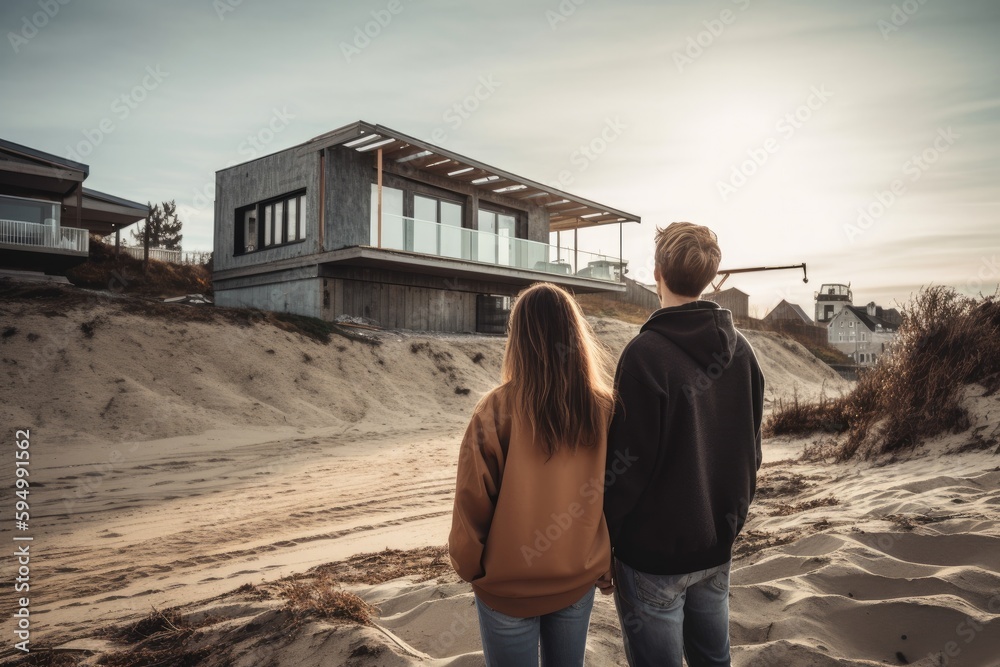 Couple looking at their new home. Concept about the acquisition of ...