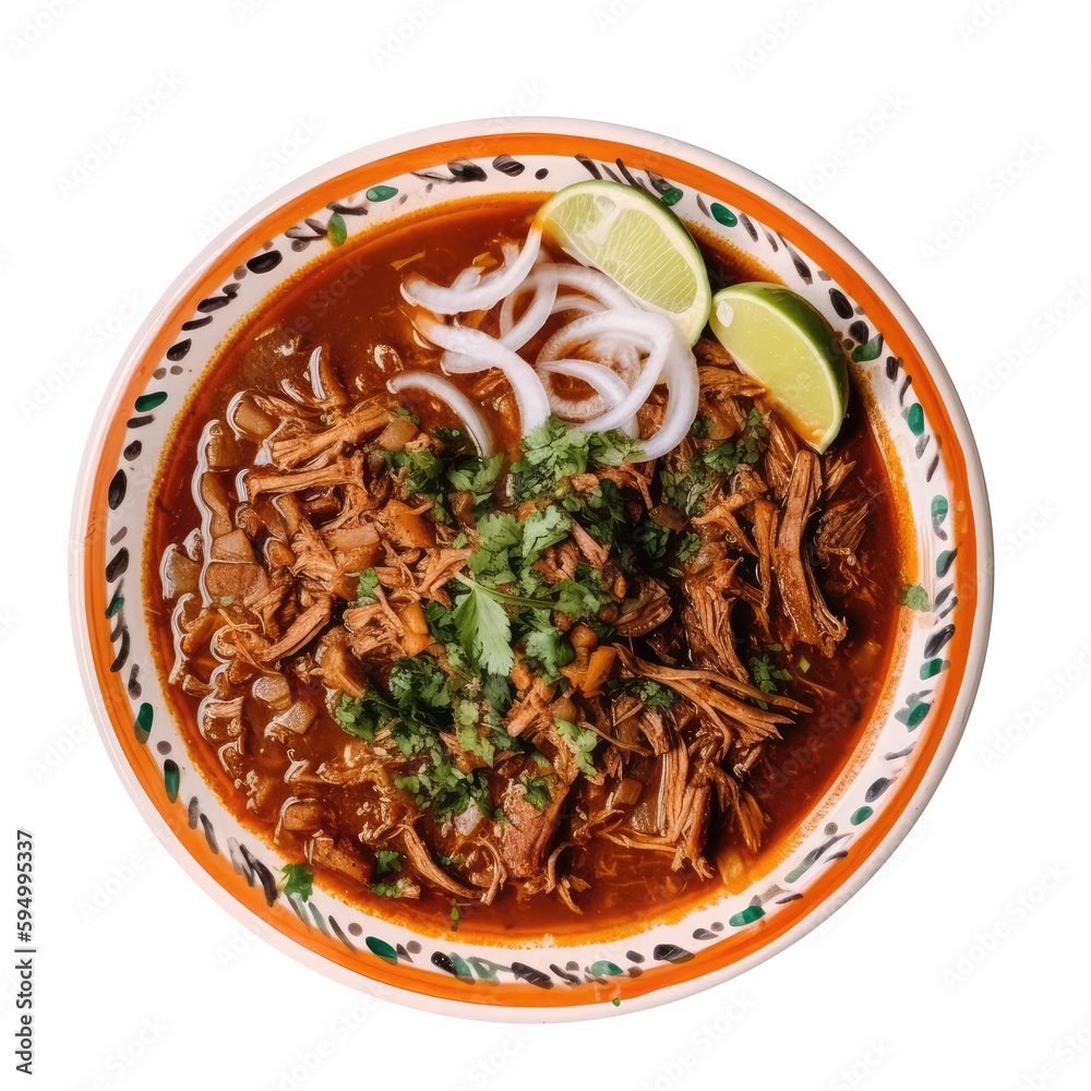 Birria On A White Ornate Round Smooth Plate On Isolated Transparent ...