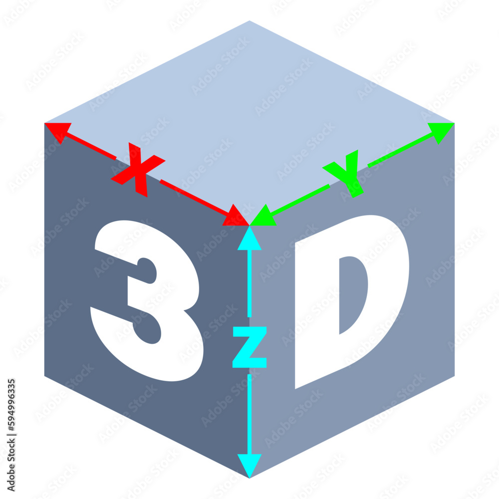 3D cube icon with X Y and Z axes on it. Editable vector file on ...