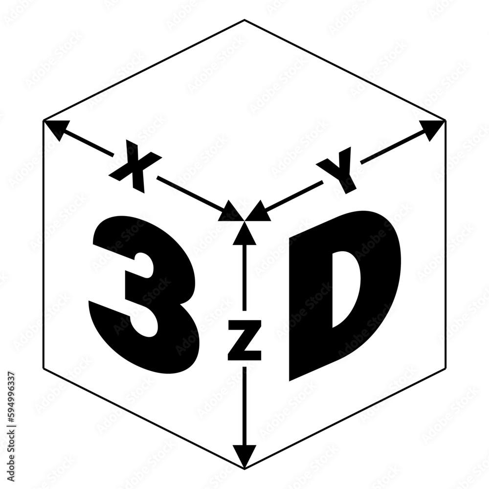 3D cube icon with X Y and Z axes on it. Black and White line art style ...