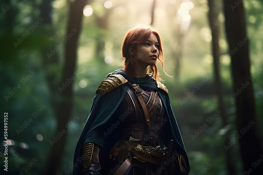 Medieval warrior girl in the forest. Neural network AI generated art ...