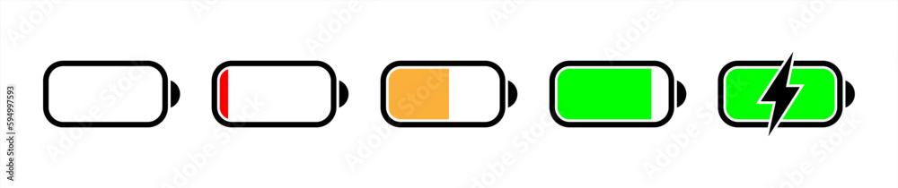 Battery GSM icon set. Isolated black smartphone battery level indicator ...