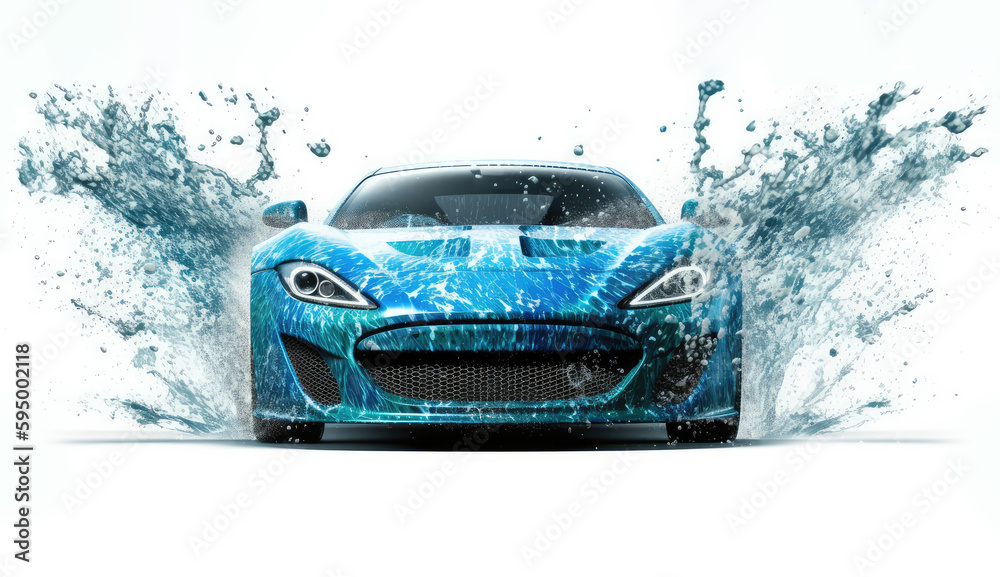 Sports car surrounded by water splashes. Generative AI. Eco-friendly ...