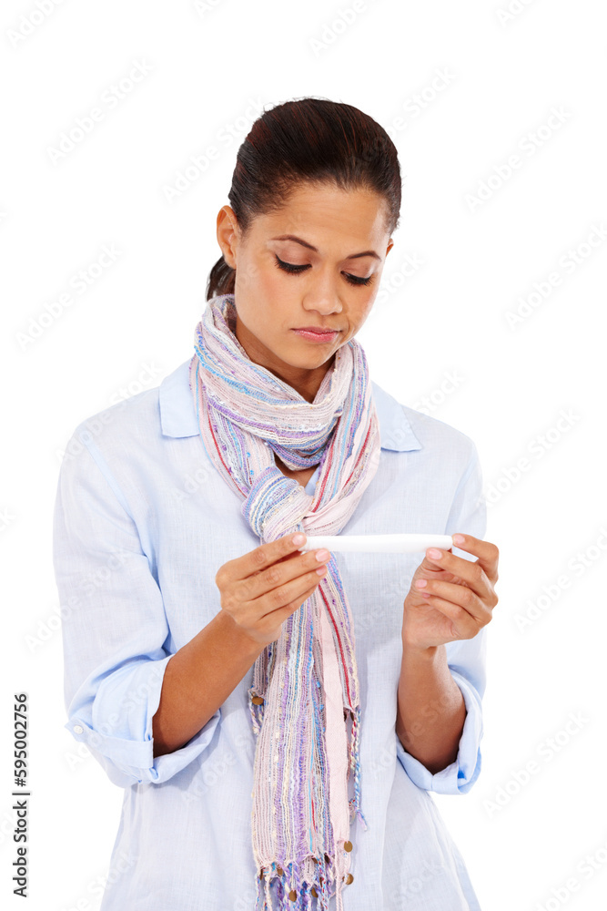 Sad, pregnancy test and disappointed with woman on png for infertility ...