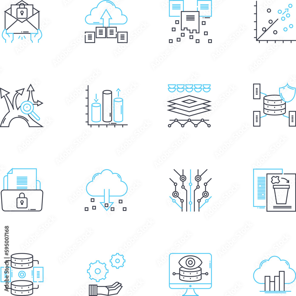 Market analytics linear icons set. Trends, Forecasting, Analysis ...