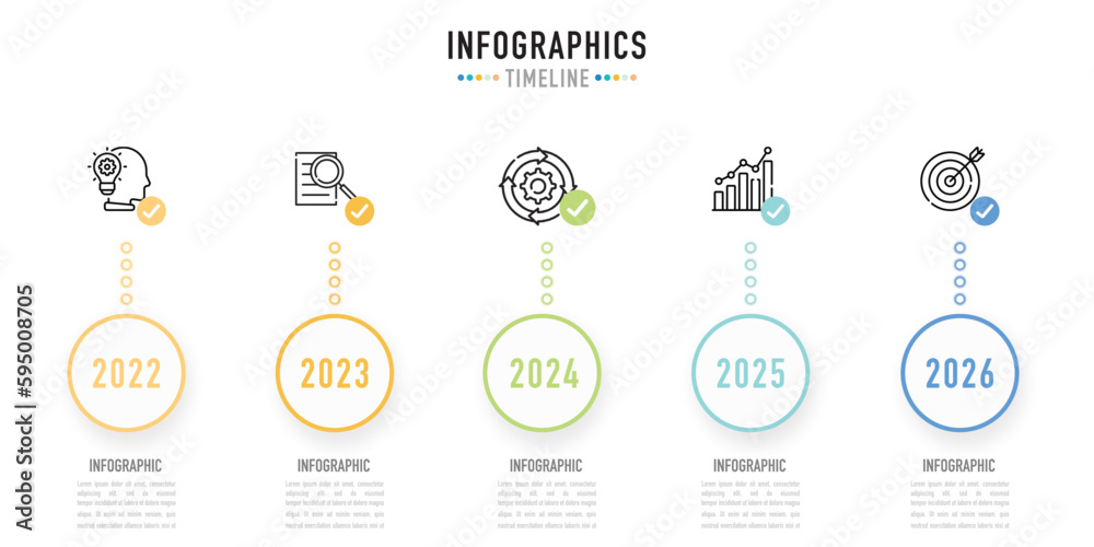 Circular timeline infographic template or element with 5 step, process ...