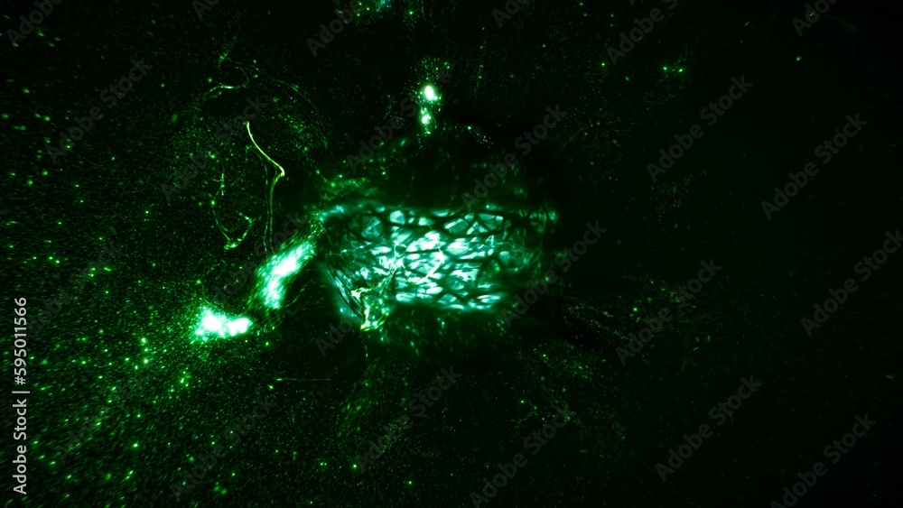 Rotating Abstract Energetic Green Glowing Particle Nucleus showcase ...
