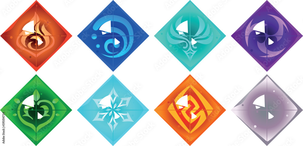 Genshin Impact square vision all elements and empty eye isolated on ...