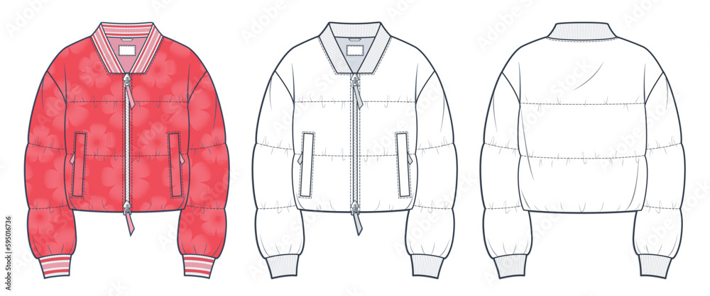 Padded crop Jacket technical fashion Illustration. Bomber Jacket ...