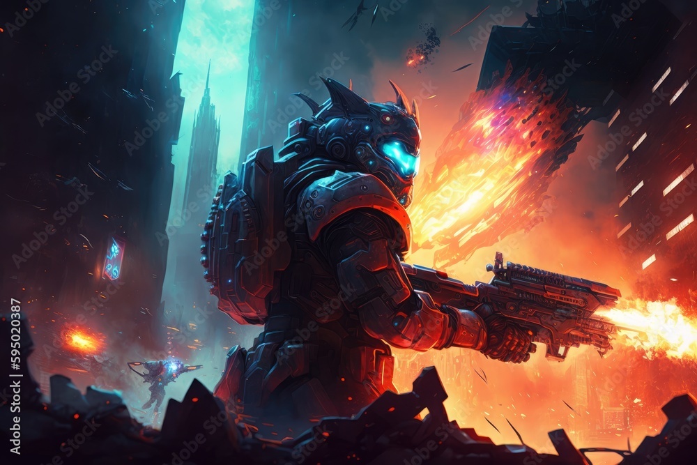 alien blaster in the heat of battle, firing at otherworldly enemies in ...