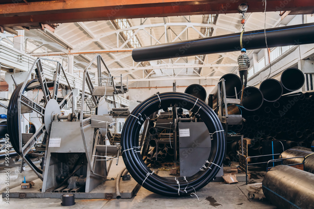plant of plastic pipes, pvc, pe100 Stock Photo | Adobe Stock