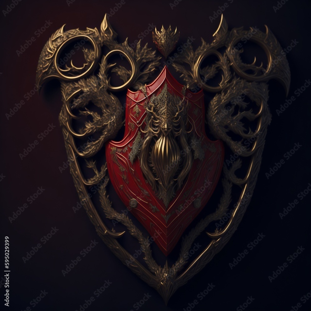 a red shield rcb with rcb details, with golden lion body in centre ...