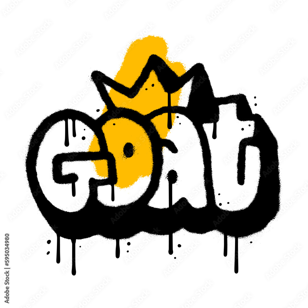 Graffiti spray paint Word GOAT with yellow crown Isolated on white ...
