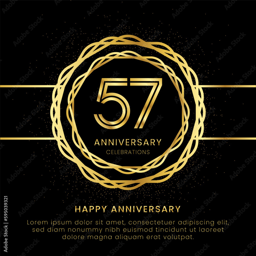 57 years anniversary with a golden number, golden glitters, and a ...