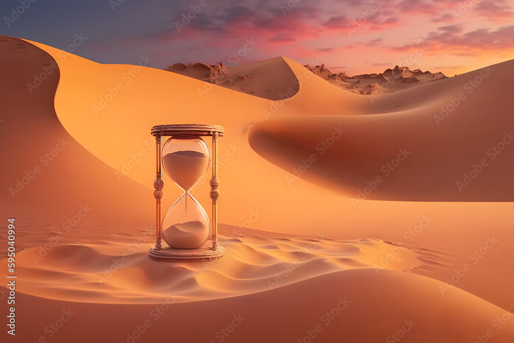 Sand running through the bulbs of an hourglass measuring the passing ...