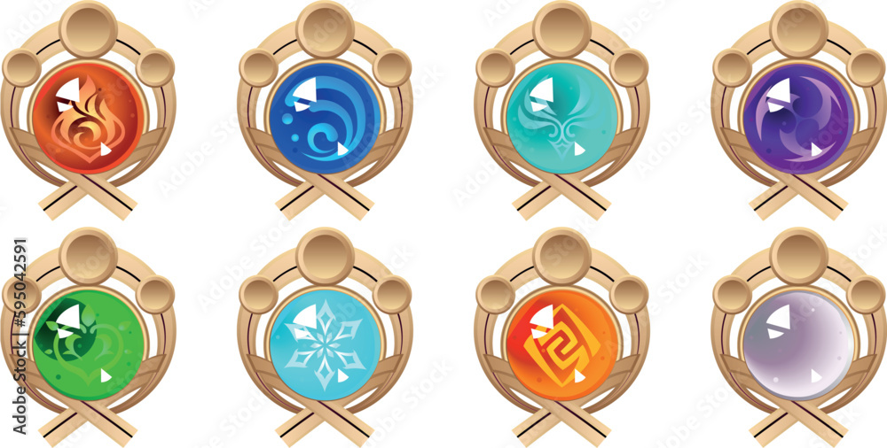 Genshin Impact Inazuma vision all elements and empty eye isolated on ...