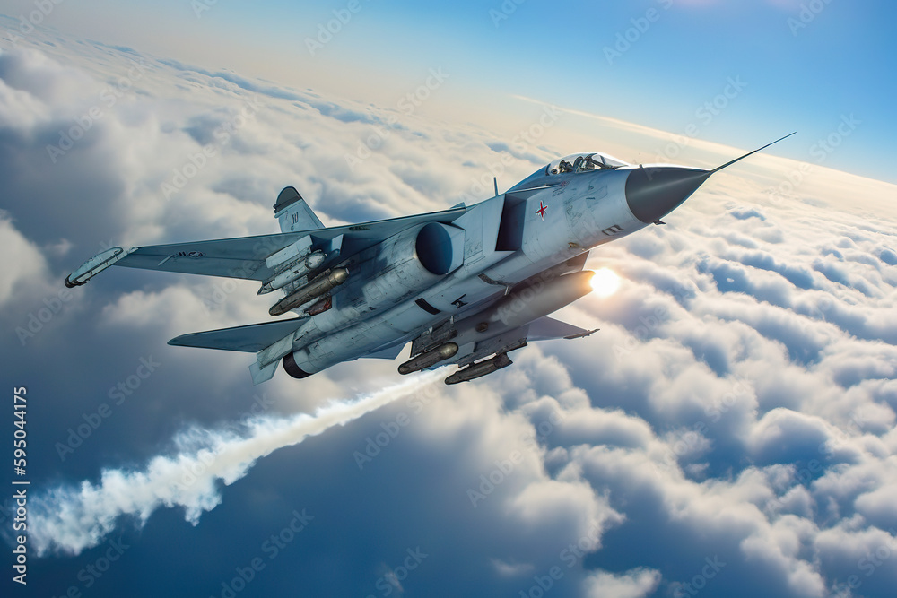 Jet fighter that fires a missile in flight. Generative AI Stock ...