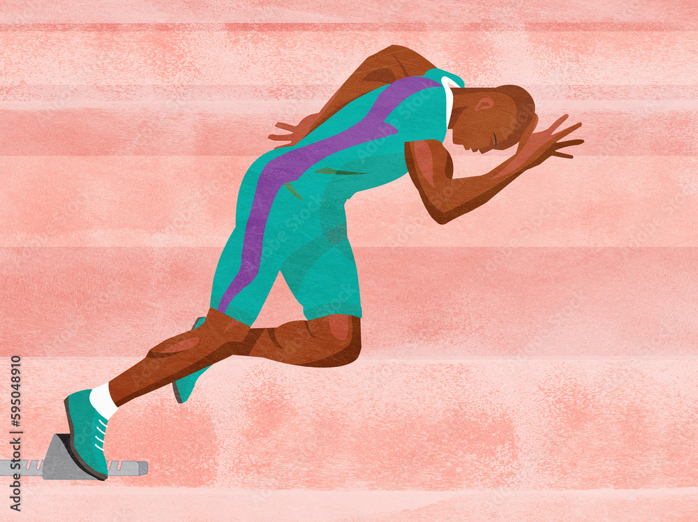 Sprinter setting off from starting blocks Stock Illustration | Adobe Stock