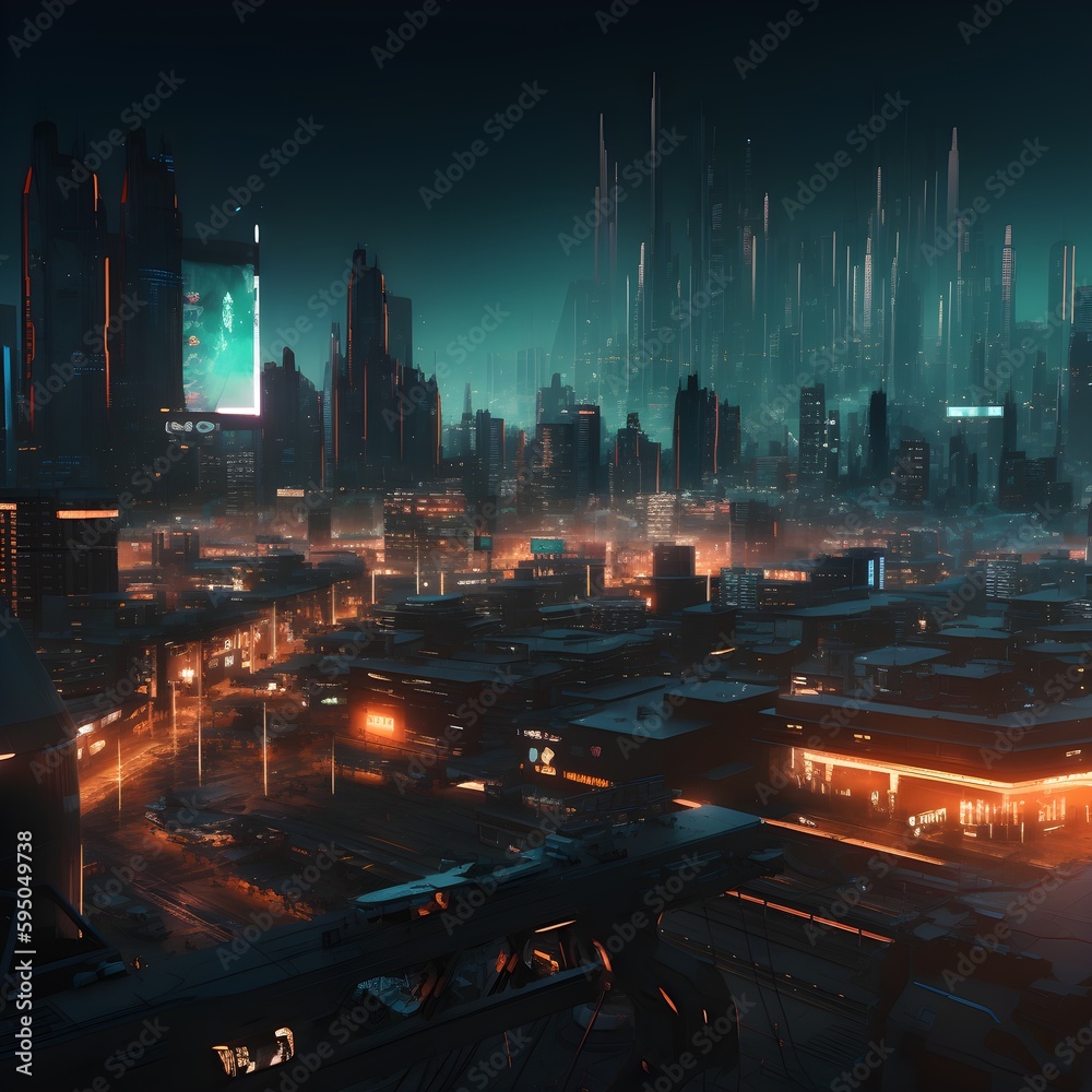 Experience the vibrant energy of a futuristic cityscape by night with ...