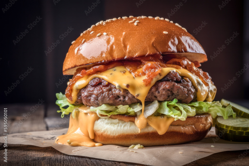 Tasty Delectable cheeseburger with a toasted brioche bun, juicy medium ...