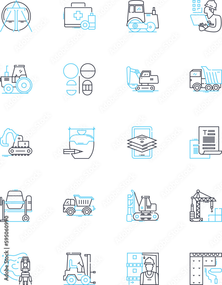 Metropolitan growth linear icons set. Urbanization, Development ...